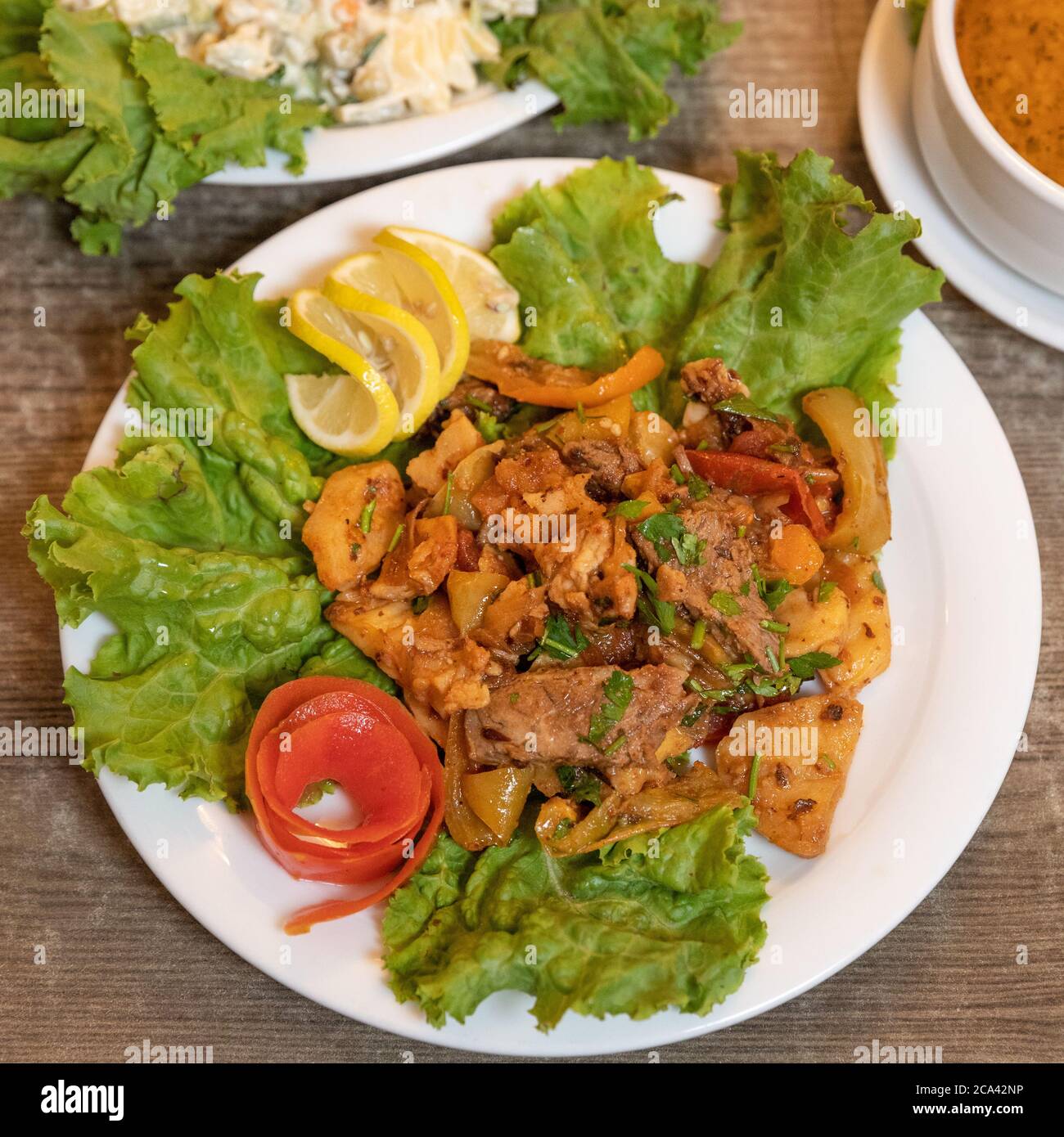 Beautiful Turkish meat meal top view Stock Photo - Alamy
