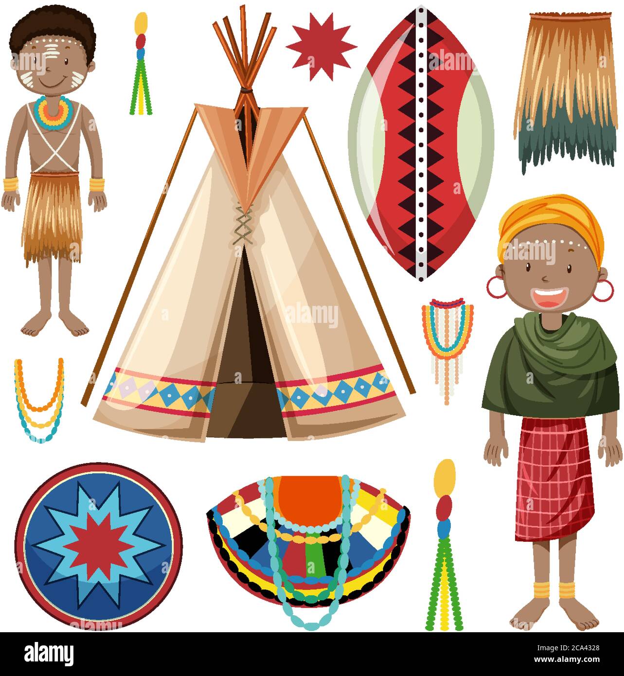 Ethnic people of African tribes in traditional clothing isolated ...