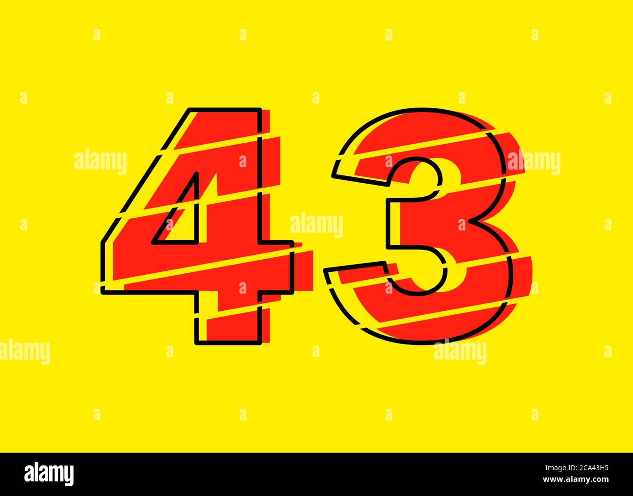 Glitch Modern Red 43 Number Design Vector Illustration. Numeral Vector ...