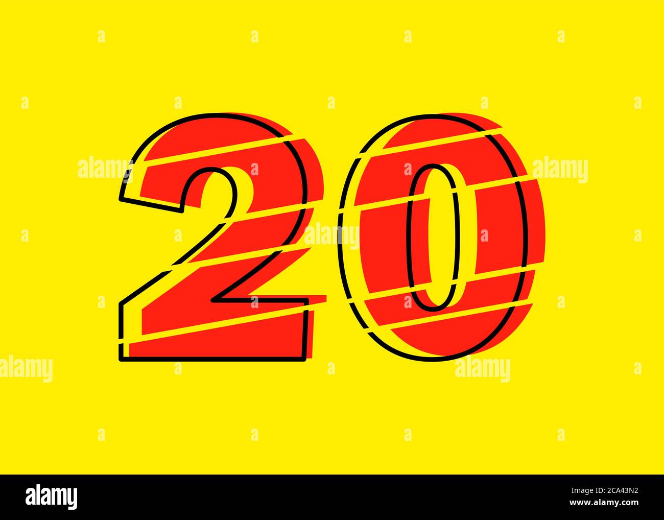 Glitch Modern Red 20 Number Design Vector Illustration. Numeral Vector ...