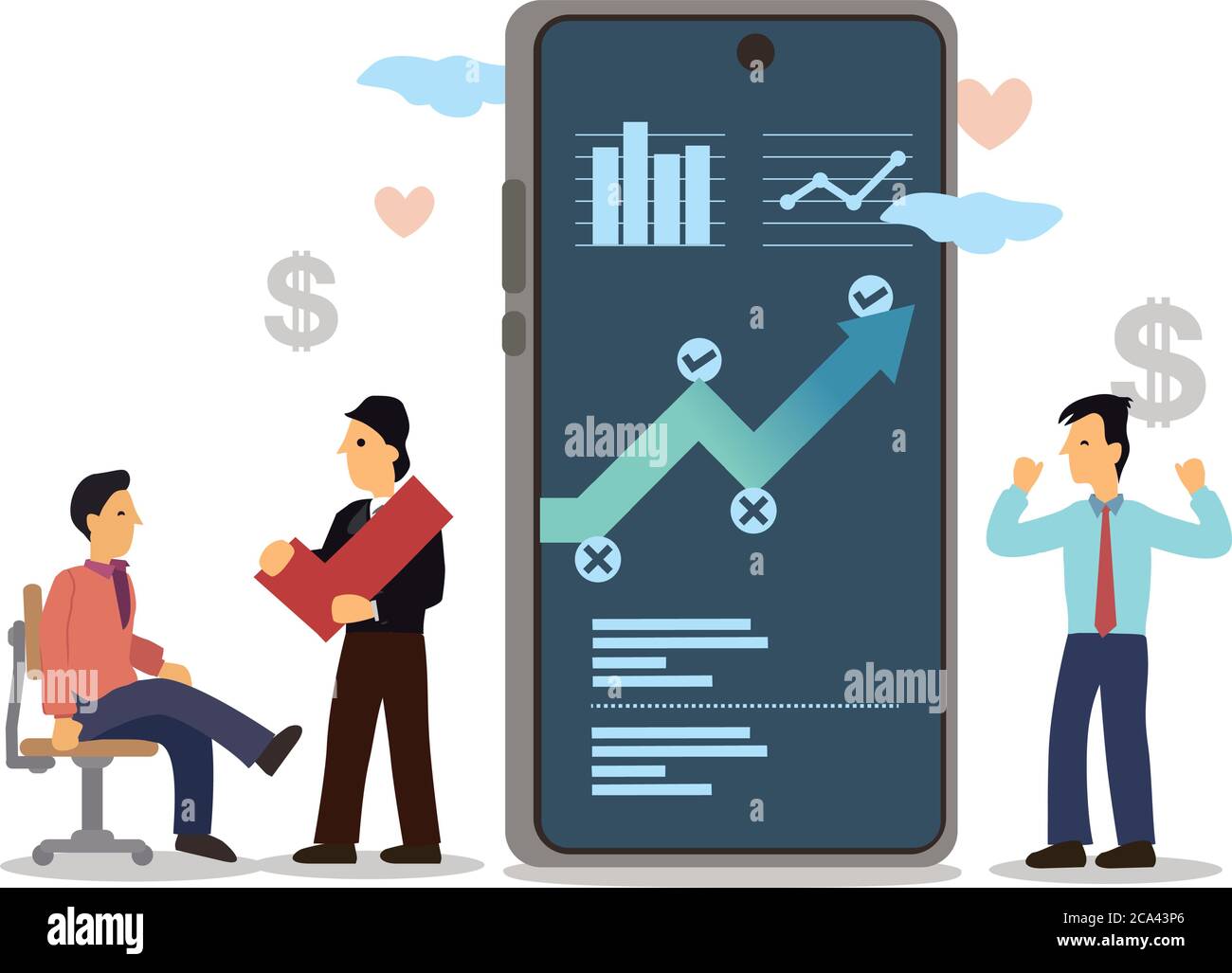 Businessmen using mobilephone analyzing sales data and economic growth ...