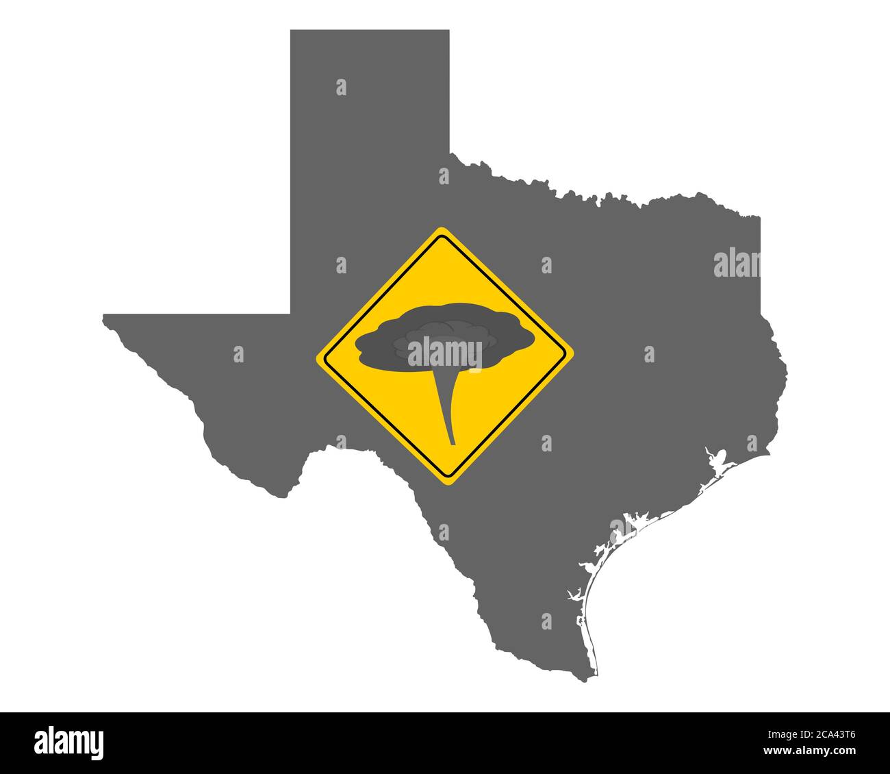 Map of Texas and traffic sign tornado warning Stock Photo - Alamy