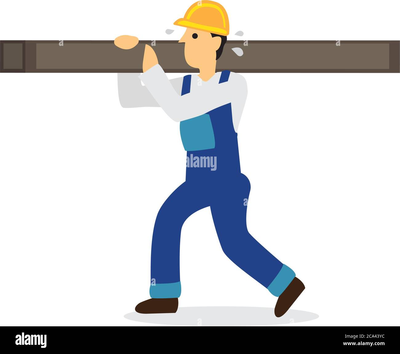 Construction worker carry heavy steel bar. Concept of hard work. Flat ...