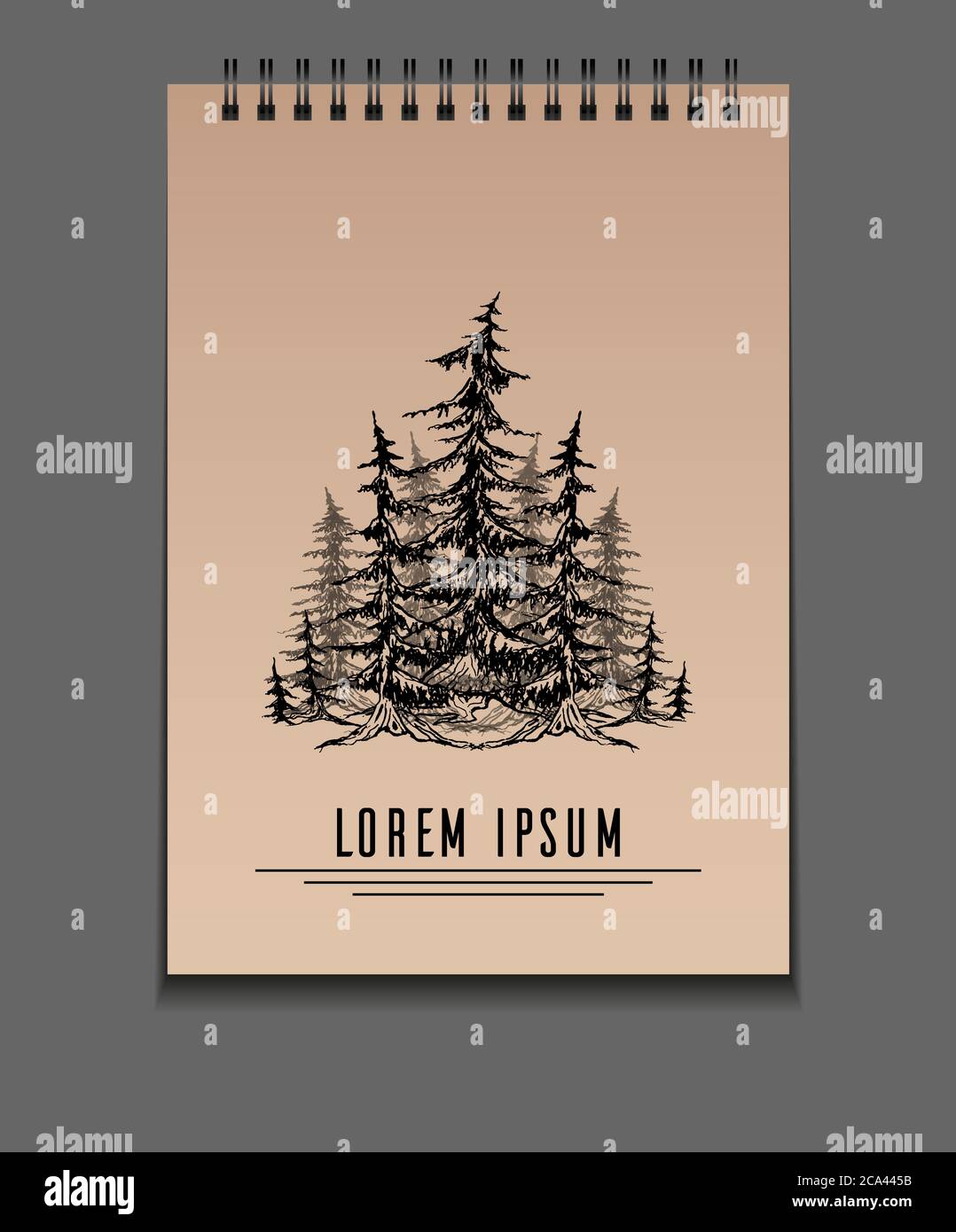 Template black notebook on springs with freehand mandala and place for ...