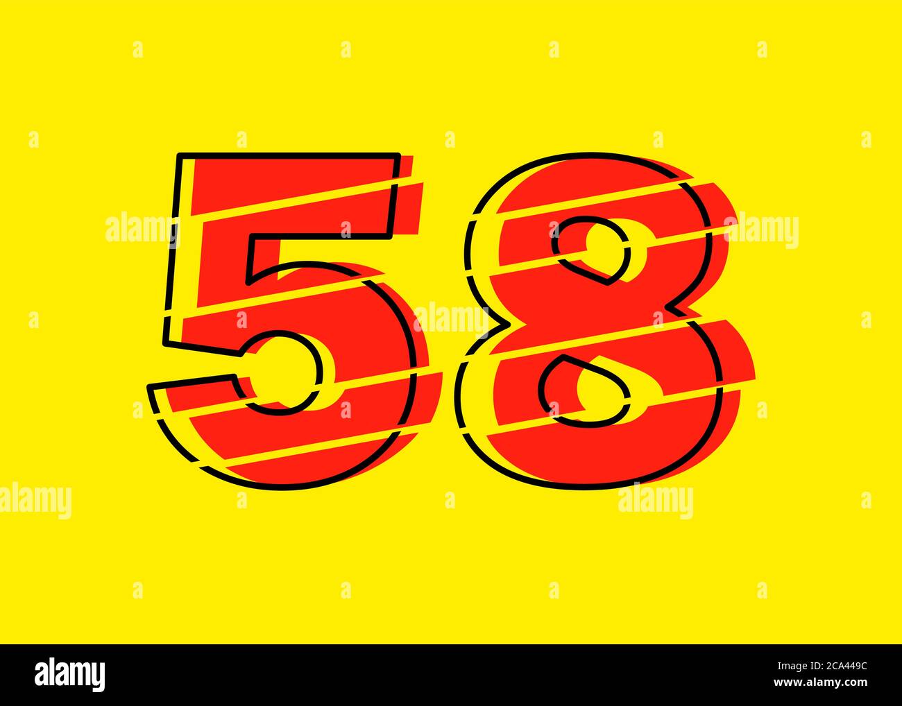 Glitch Modern Red 58 Number Design Vector Illustration. Numeral Vector ...