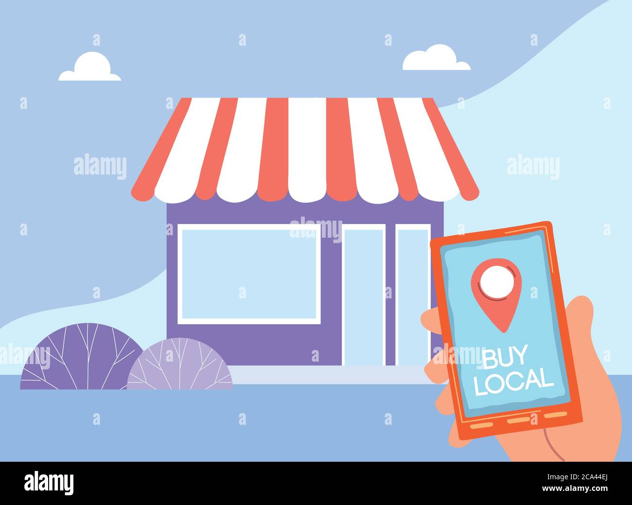 purchase at local businesses by mobile application vector illustration ...