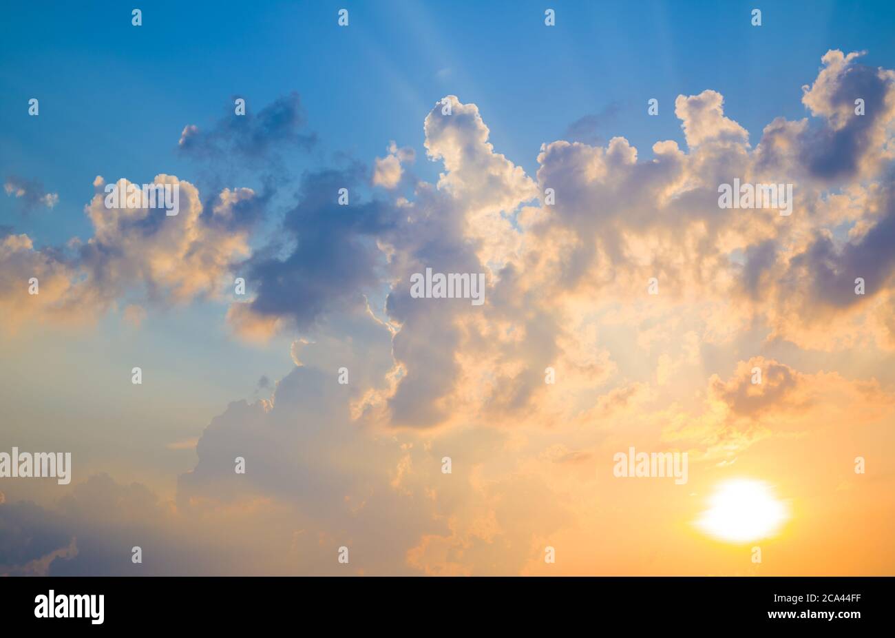 Photo of beautiful sunset, evening sky with sun rays. No birds, no ...