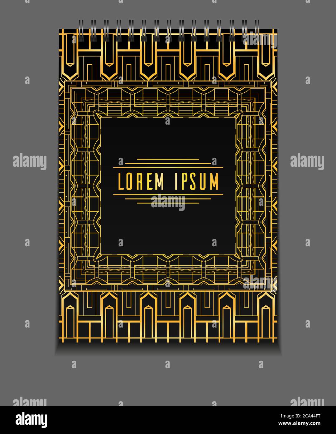 Template notebook on springs with gold geometric pattern and place for ...