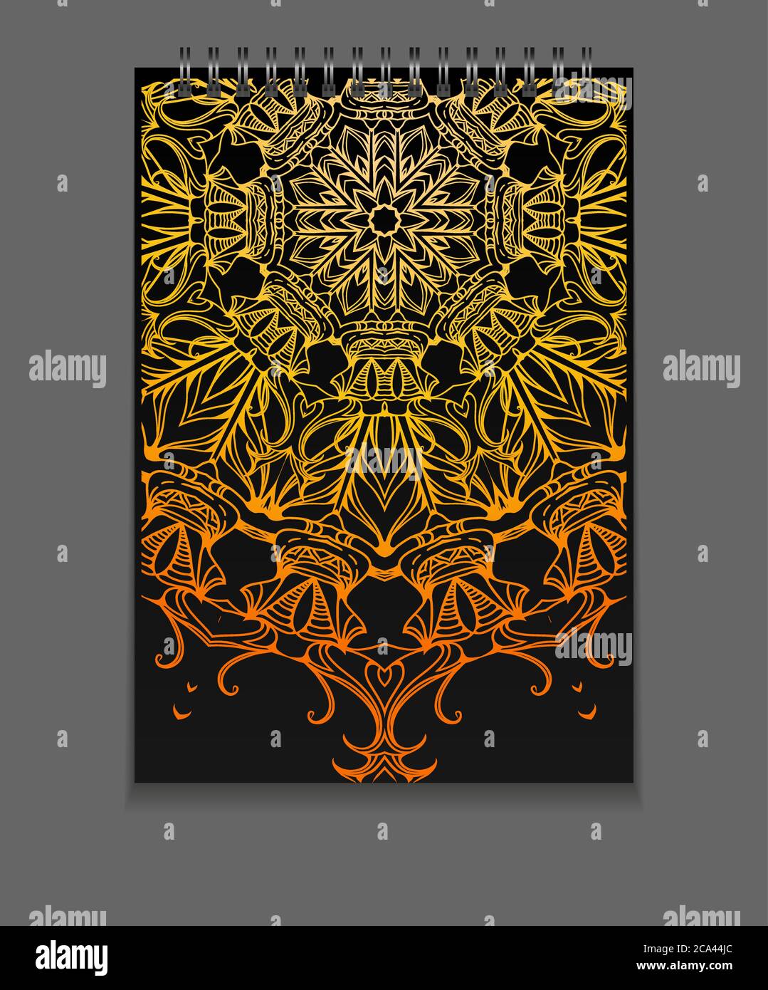 Template notebook on springs with gold freehand mandala and place for ...