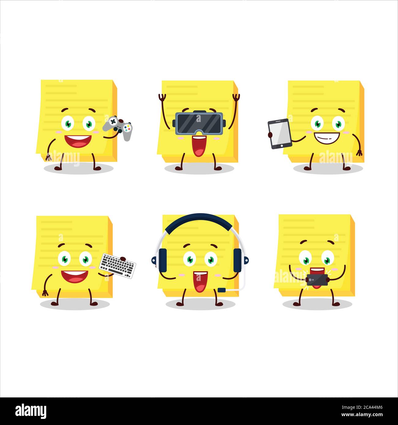 Sticky notes yellow cartoon character are playing games with various ...
