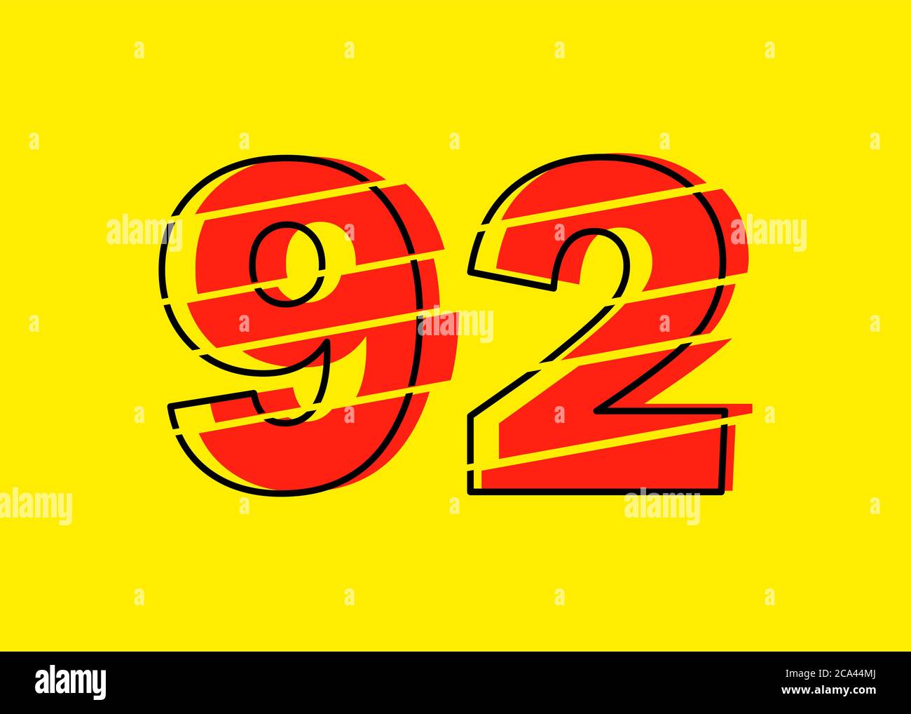 Glitch Modern Red 92 Number Design Vector Illustration. Numeral Vector ...
