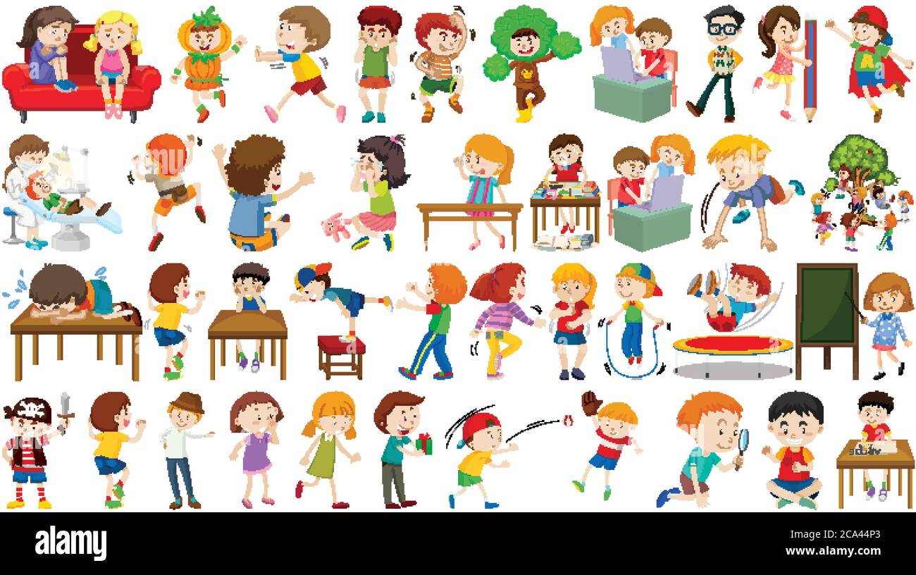 Set of cute kids cartoon character illustration Stock Vector Image ...