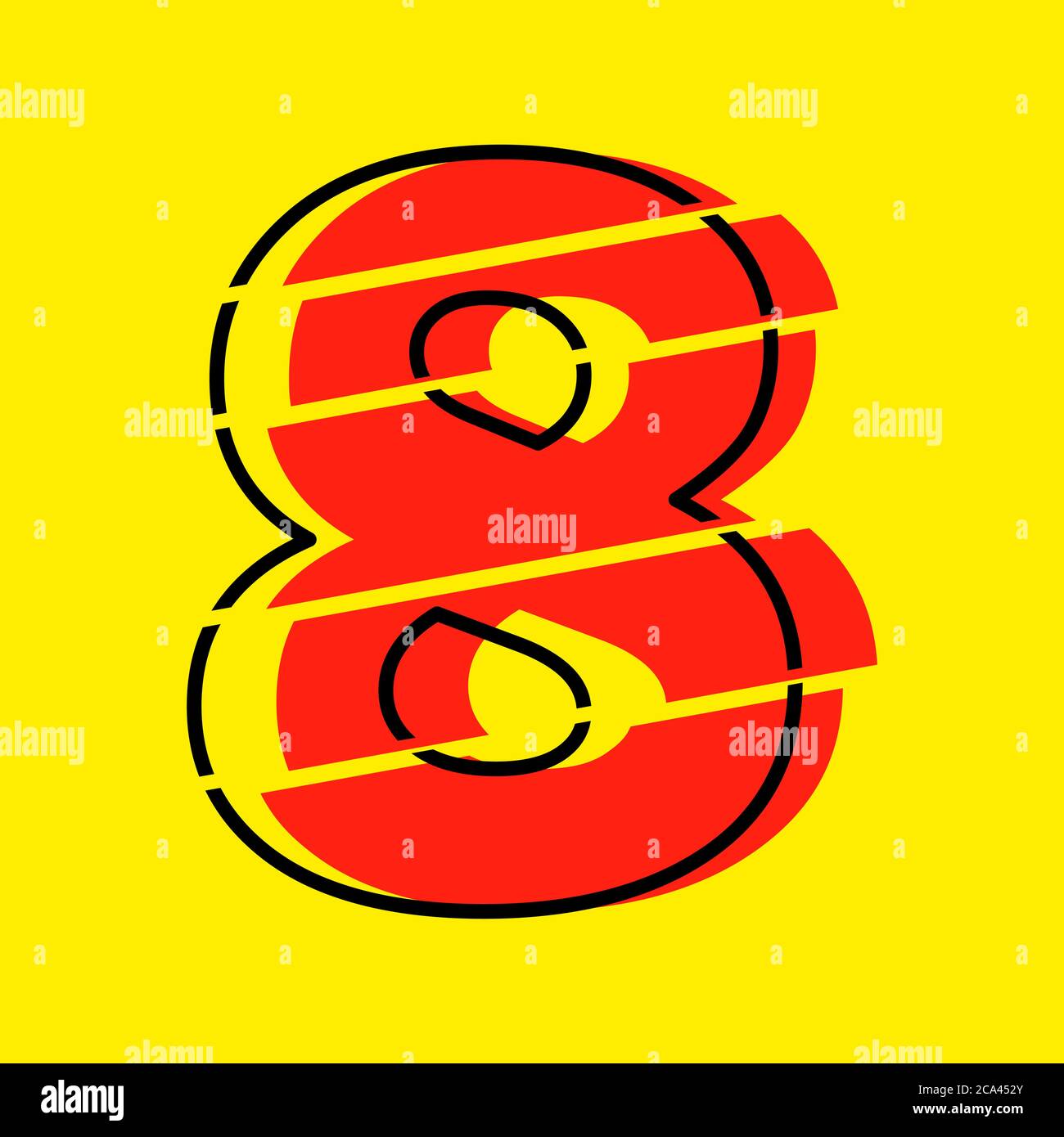 Glitch Modern Red 8 Number Design Vector Illustration. Numeral Vector ...