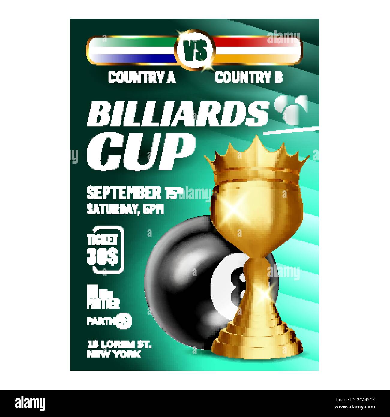 Billiard Pyramid Champion Cup Flyer Banner Vector Stock Vector Image ...