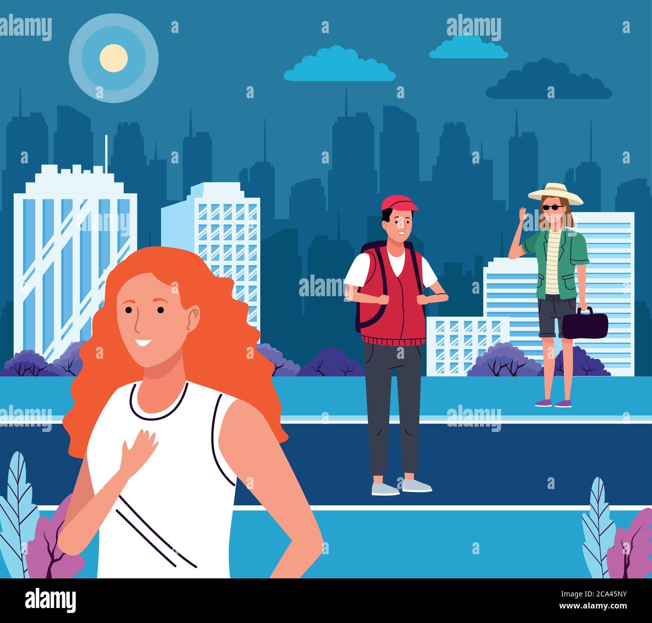 group of tourist people doing activities on the city vector ...