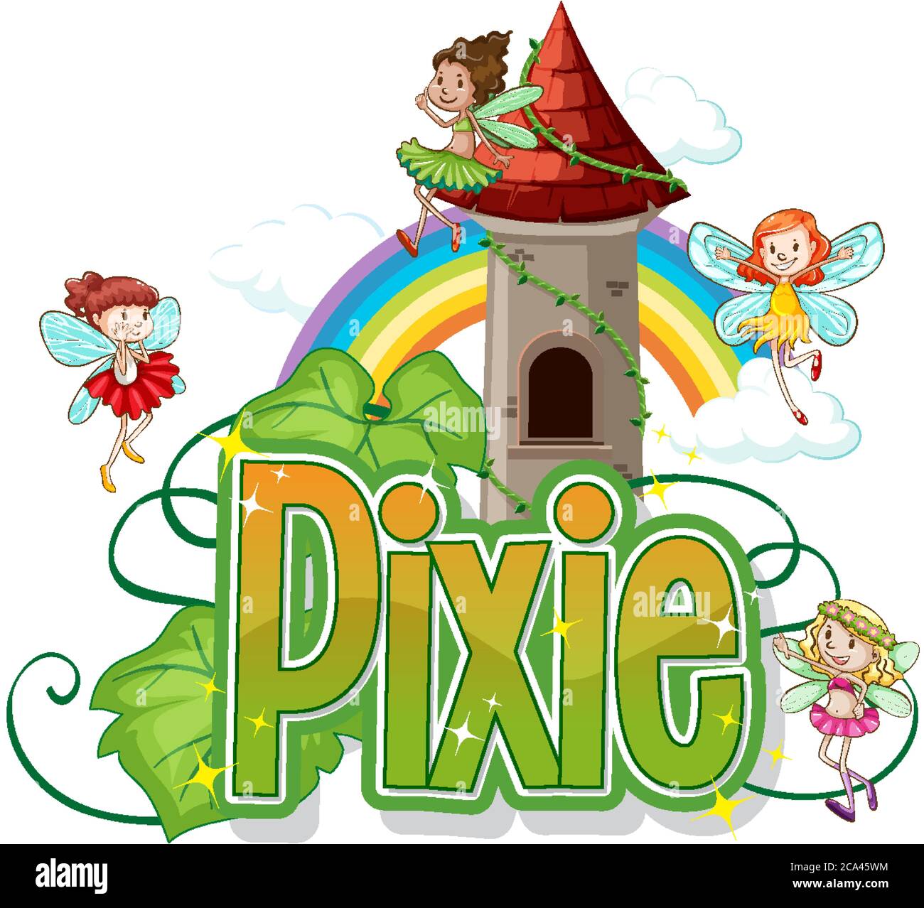 Pixie logos with little fairy on white background illustration Stock ...