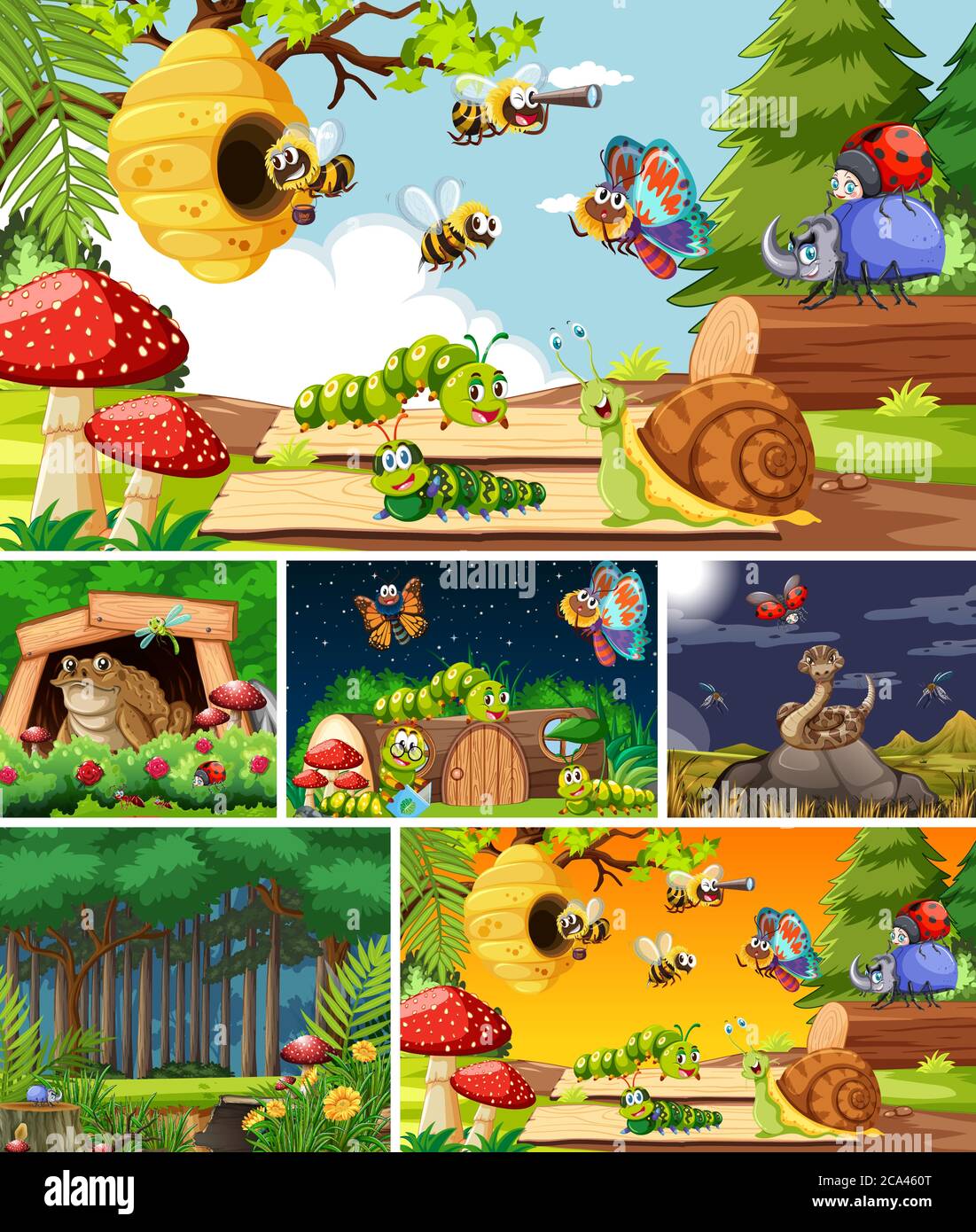 Set of different insects living in the garden background illustration ...