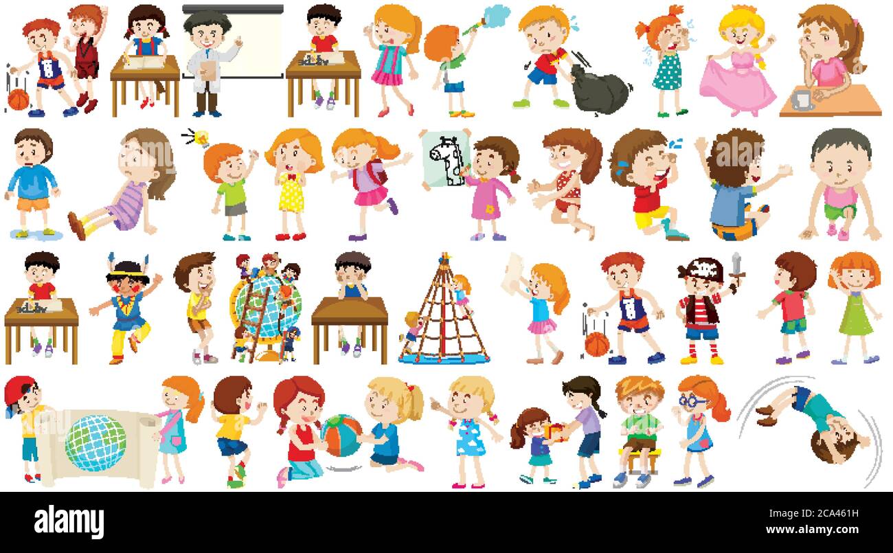 Set of cute kids cartoon character illustration Stock Vector Image ...