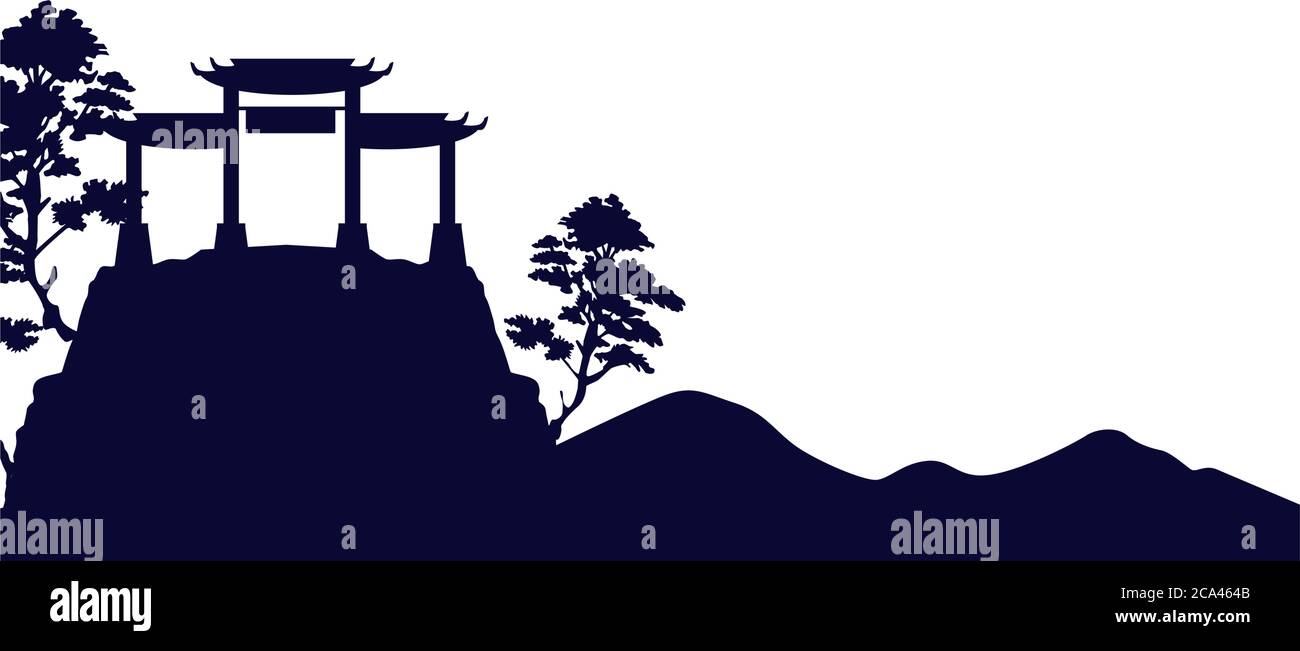 japanese archs monuments architecture in mount vector illustration ...