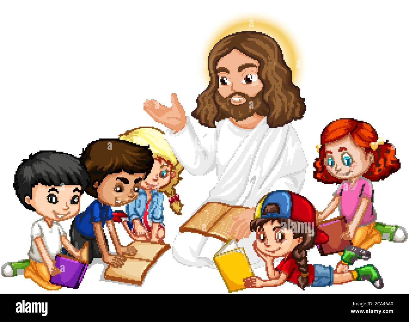 Jesus preaching to a children group cartoon character illustration ...
