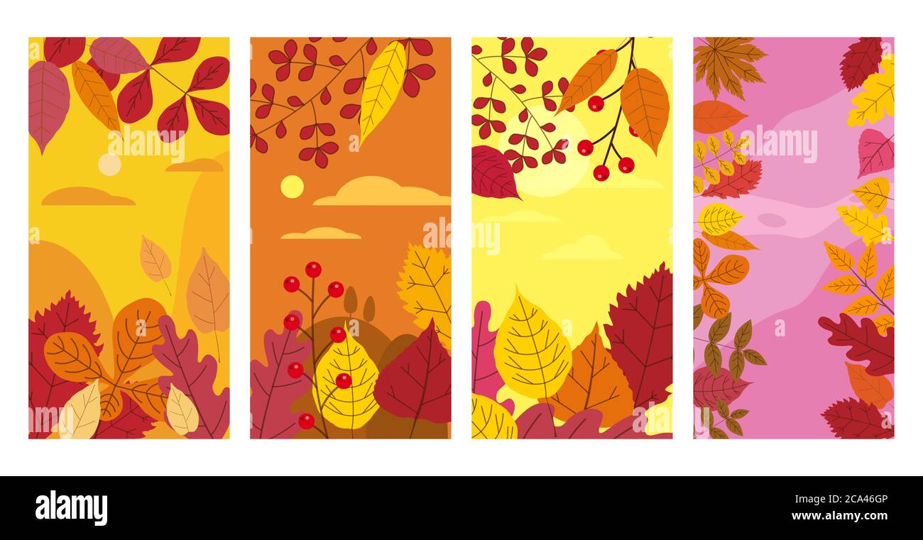 Set colorful autumn templates of autumn fallen leaves orange yellow ...