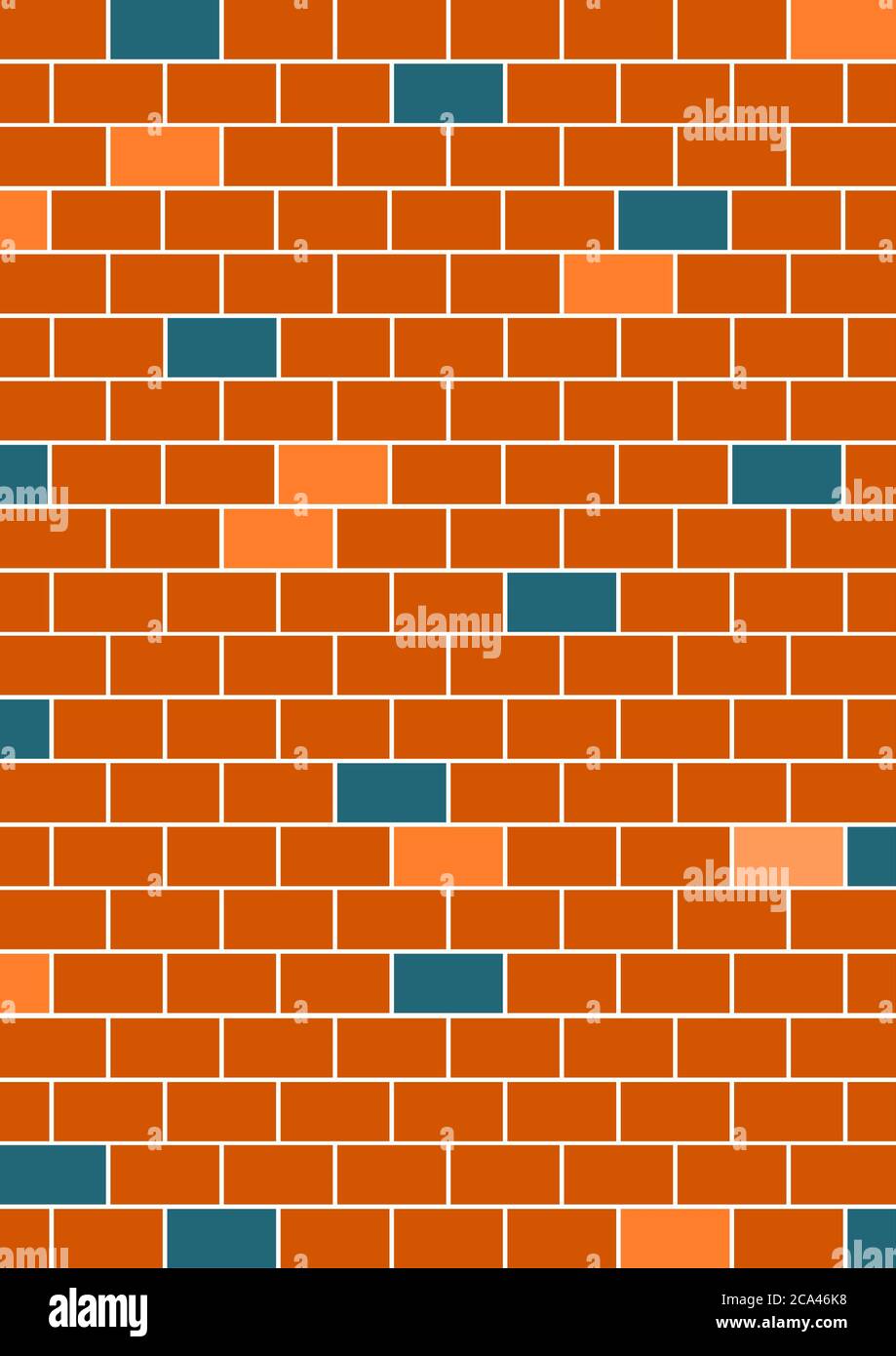 Orange, brown and blue ceramic tile wall texture background. Orange ...