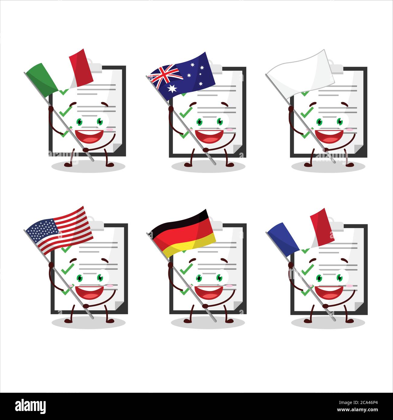 Clipboard With Checklist Cartoon Character Bring The Flags Of Various