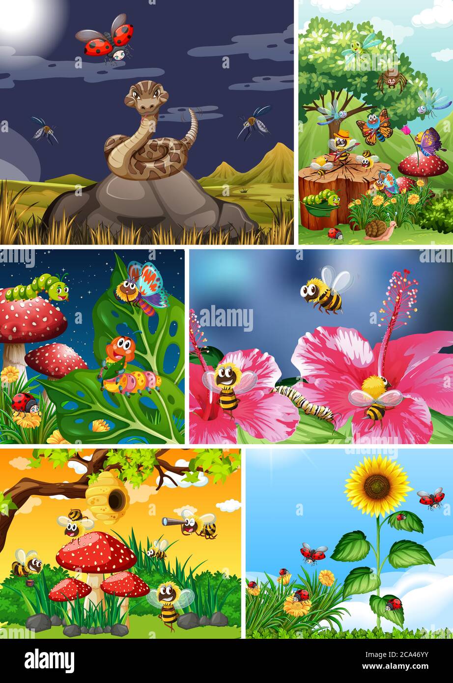 Set of different insects living in the garden background illustration ...