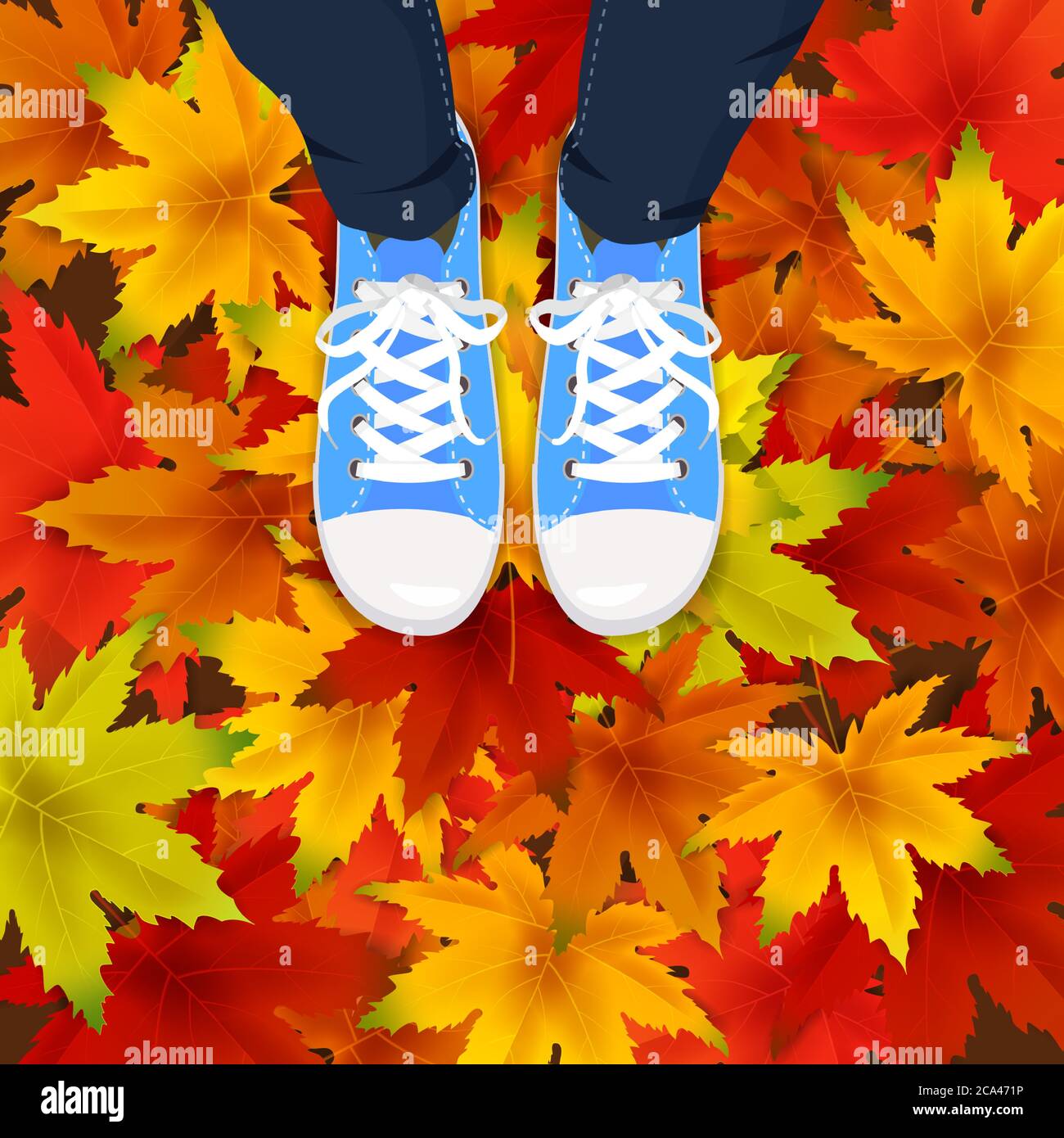 Autumn leaves background template with red, orange, brown and yellow ...
