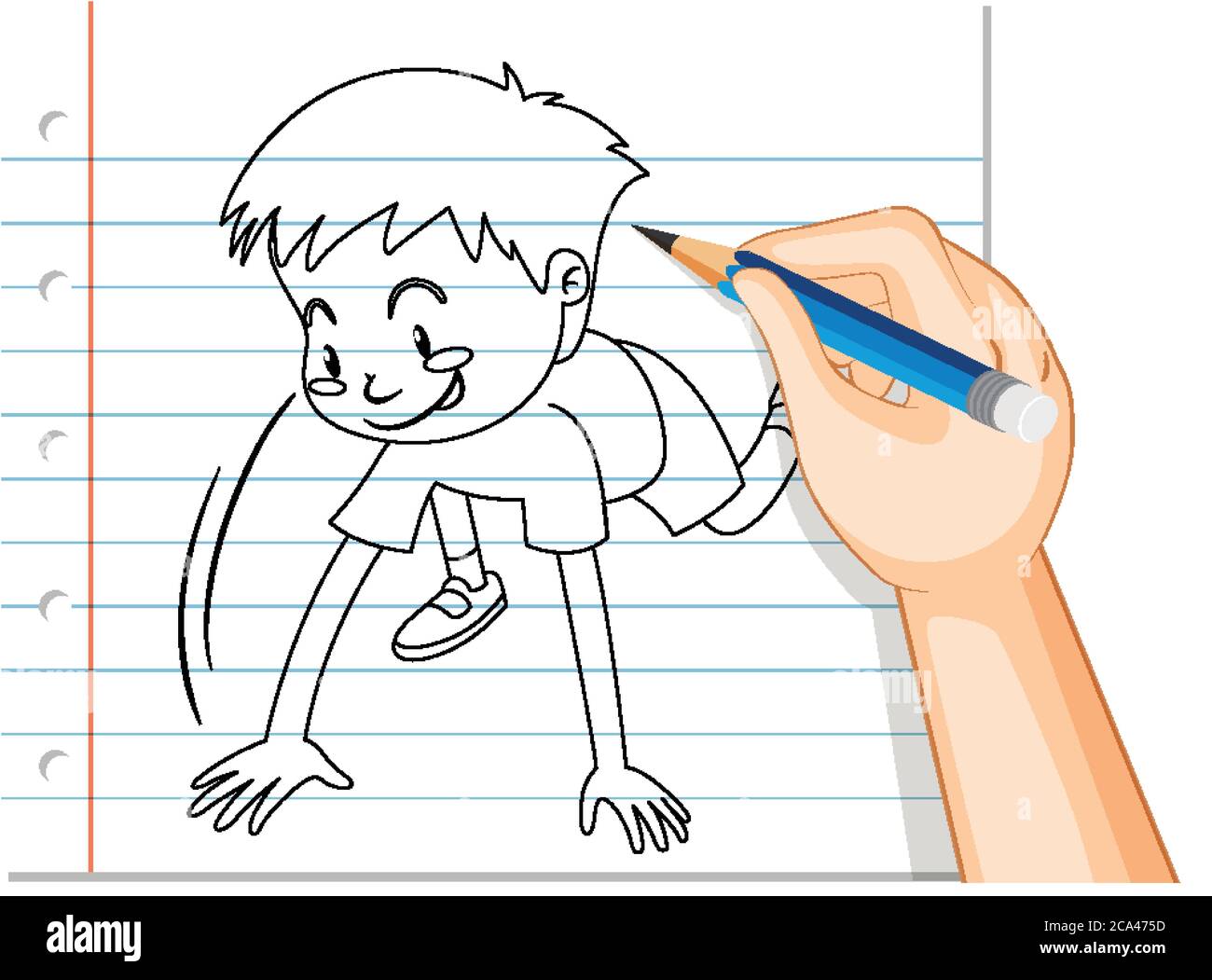 Hand writing of boy starting run pose outline illustration Stock Vector ...