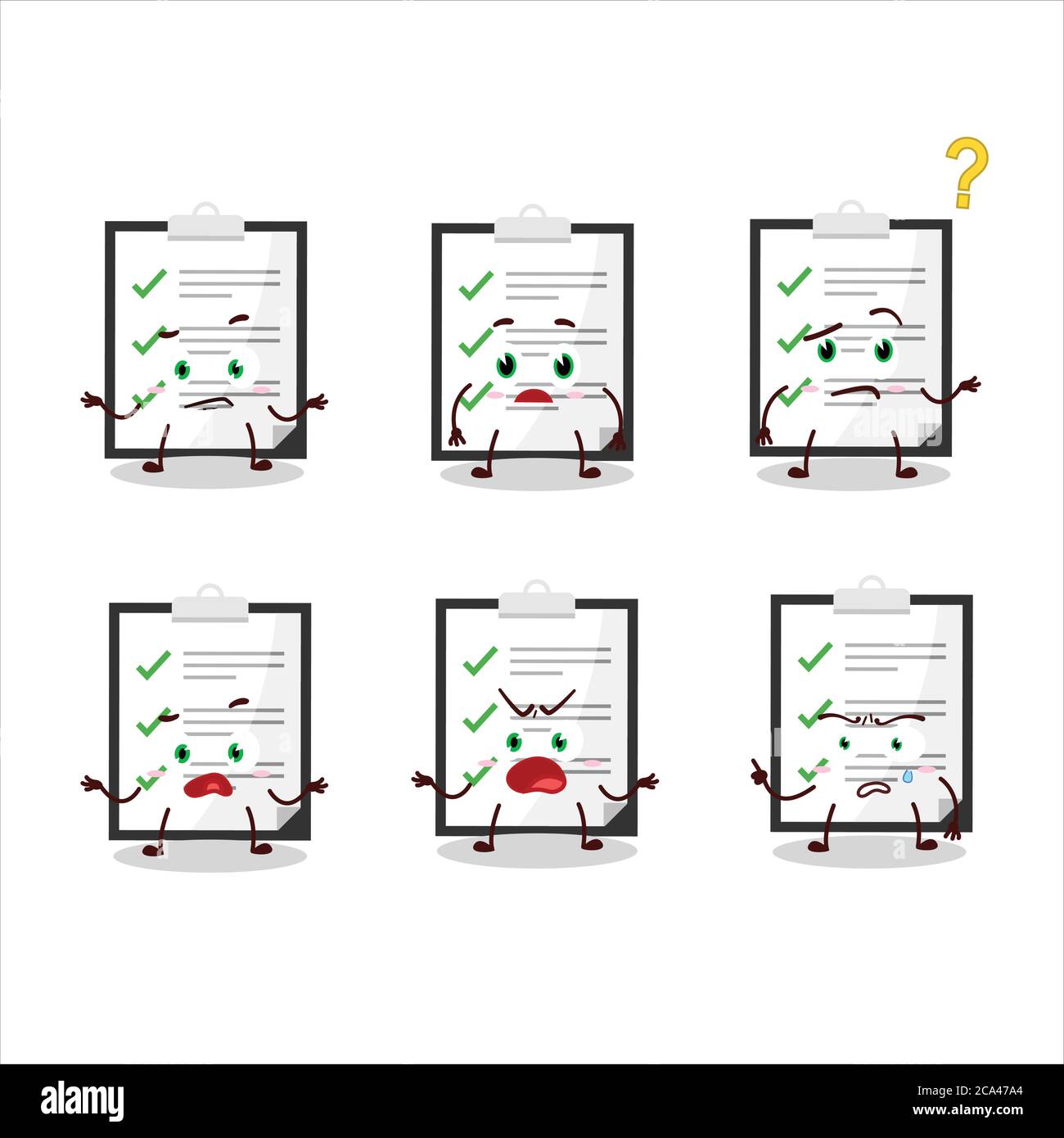 Cartoon character of clipboard with checklist with what expression ...