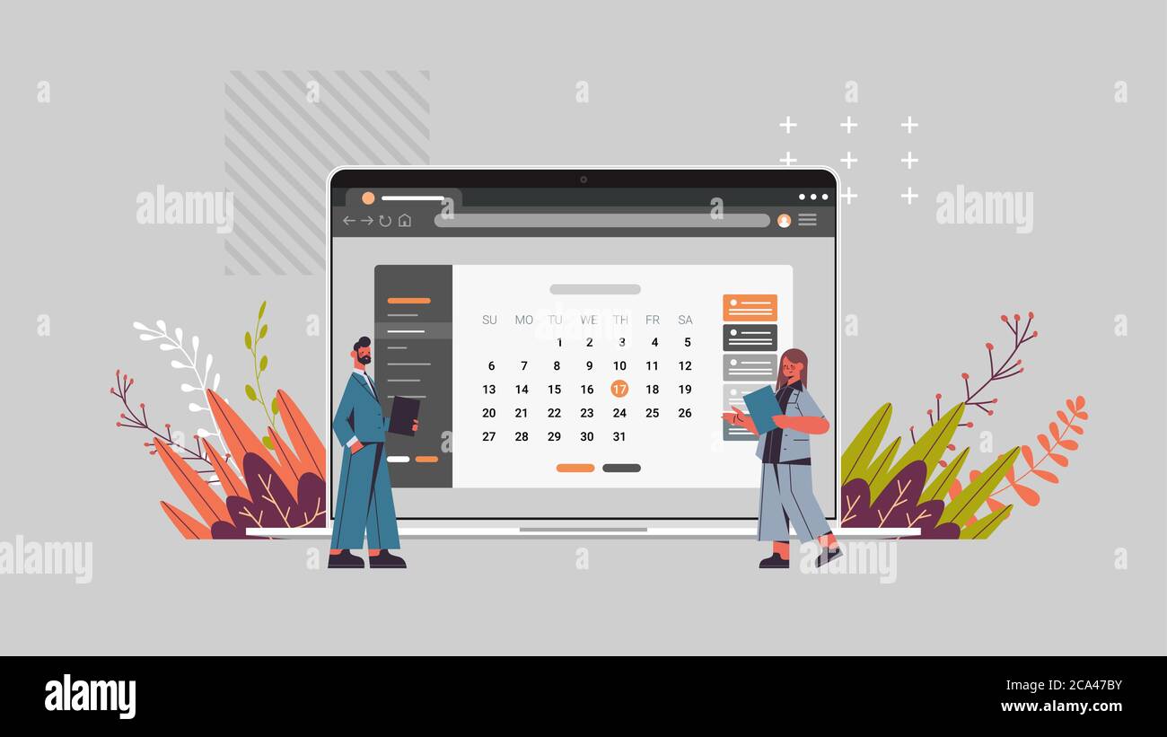 businesspeople planning schedule on laptop screen calendar planner ...