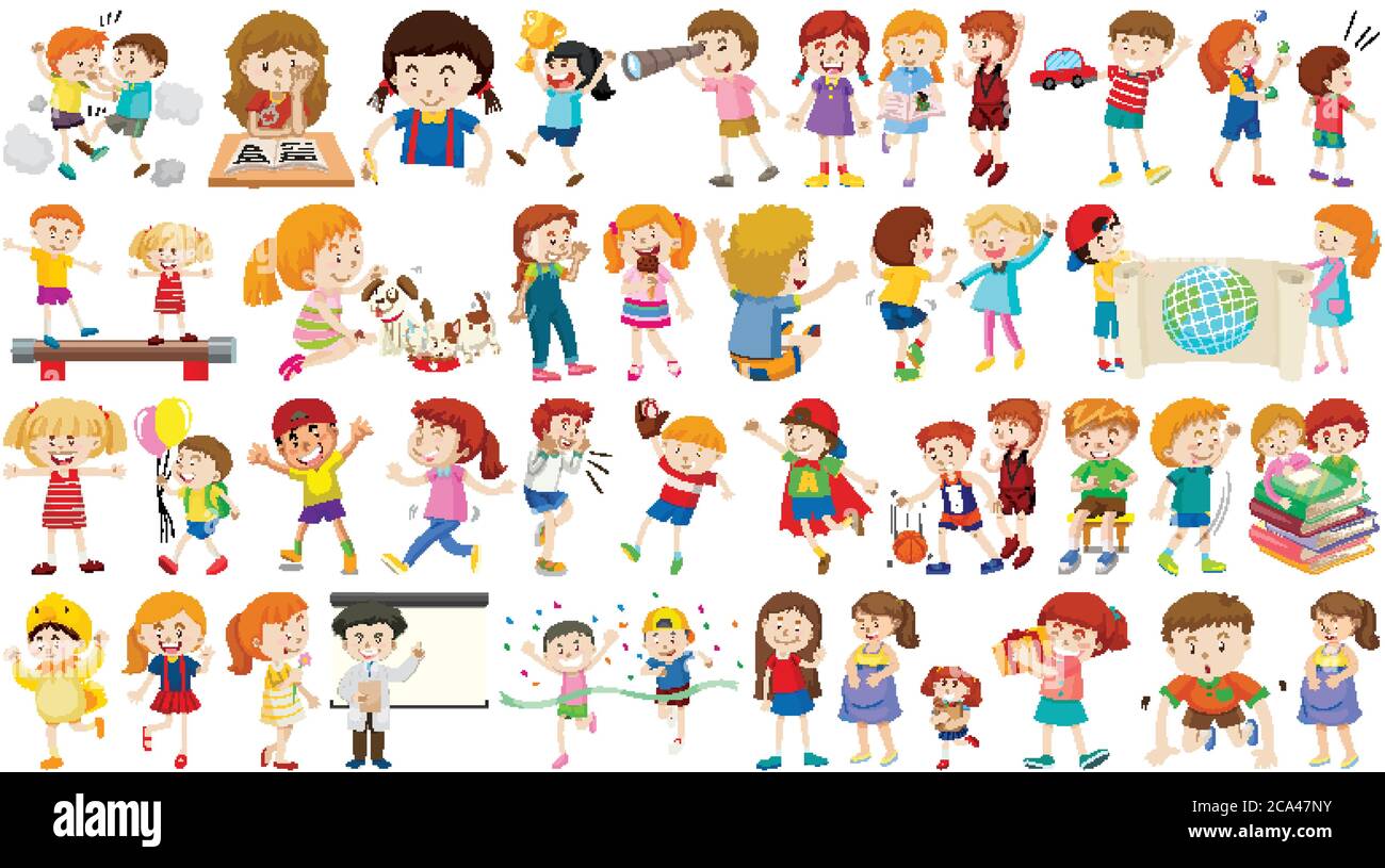 Set of cute kids cartoon character illustration Stock Vector Image ...