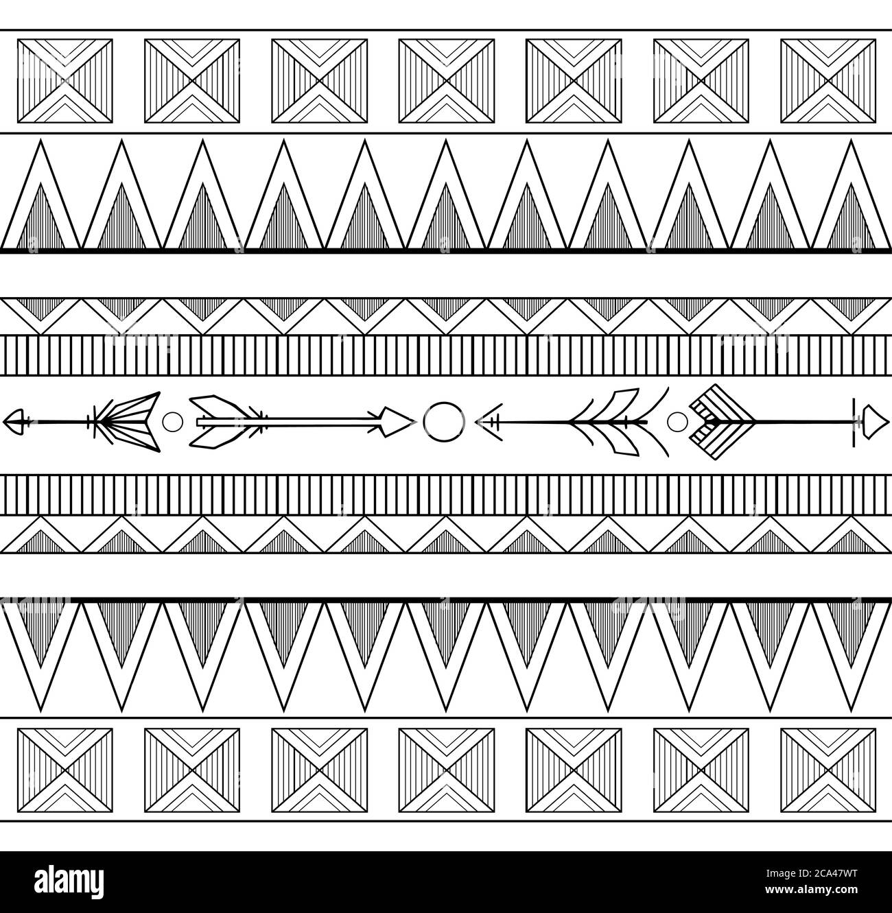 Seamless black and white tribal texture with arrows. Vector background ...