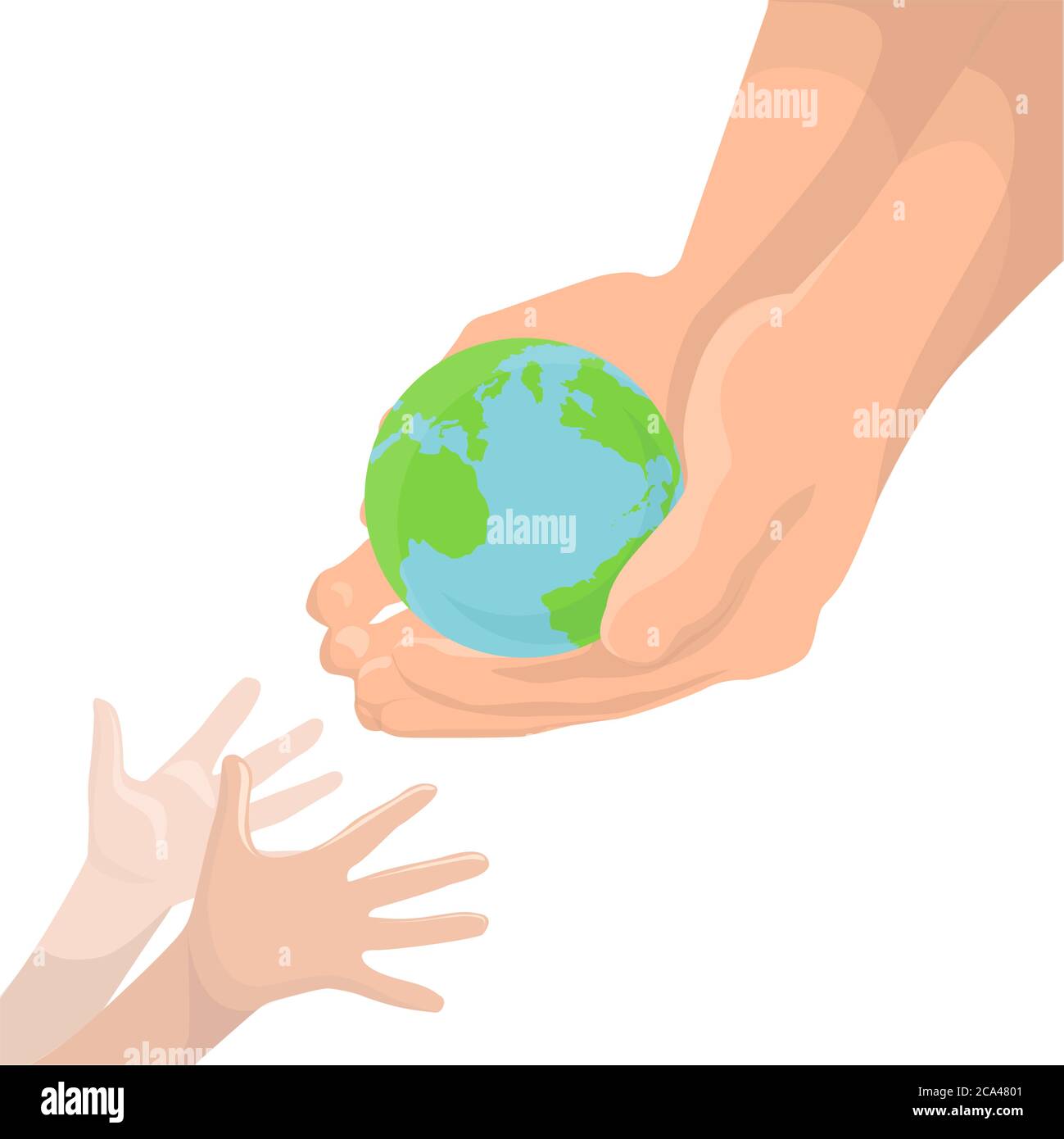 Vector illustration of an adult hand, transmitting the planet Earth in ...