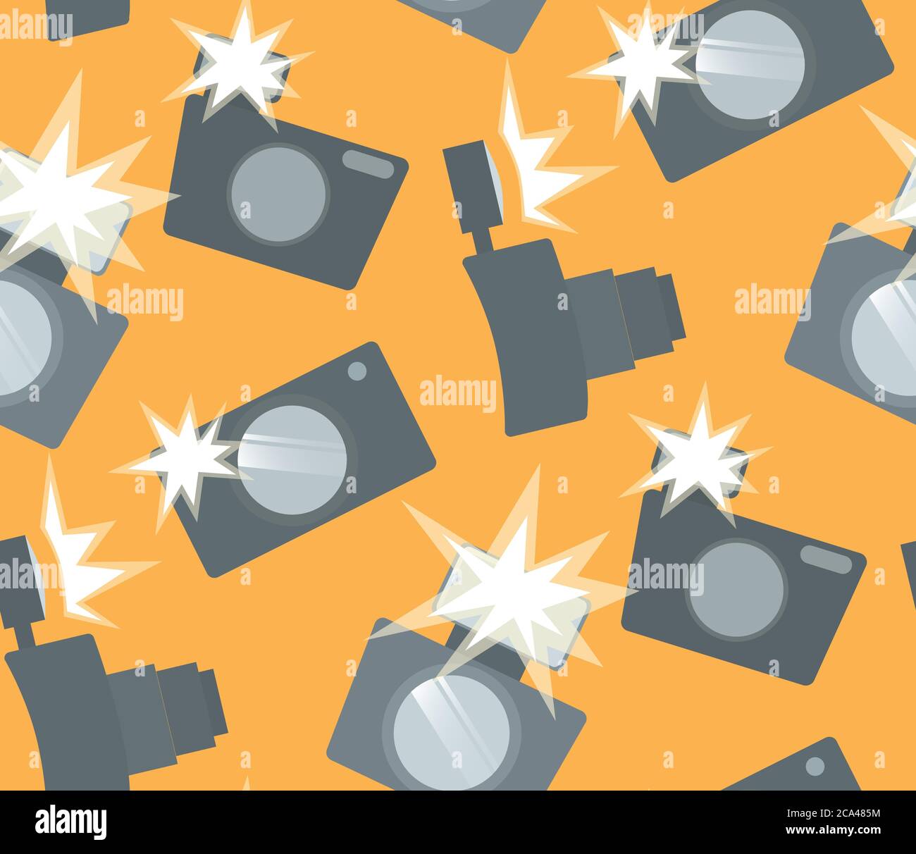 Seamless pattern with flat cameras with flash. Vector background for ...