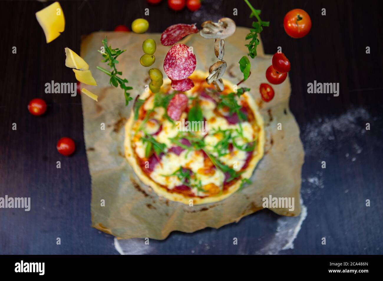 overhead top view of pizza cooking Stock Photo - Alamy