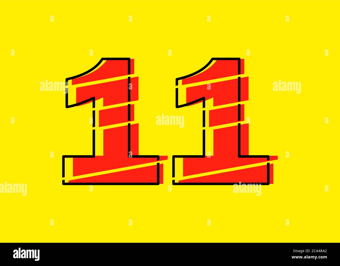 Glitch Modern Red 11 Number Design Vector Illustration. Numeral Vector ...
