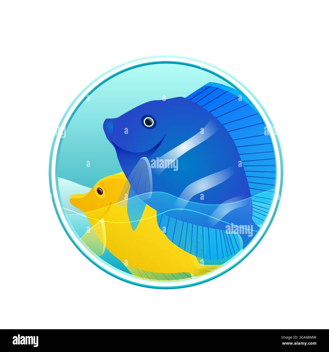 Vector illustration of sea fish and sea in the circle for logos, icons ...