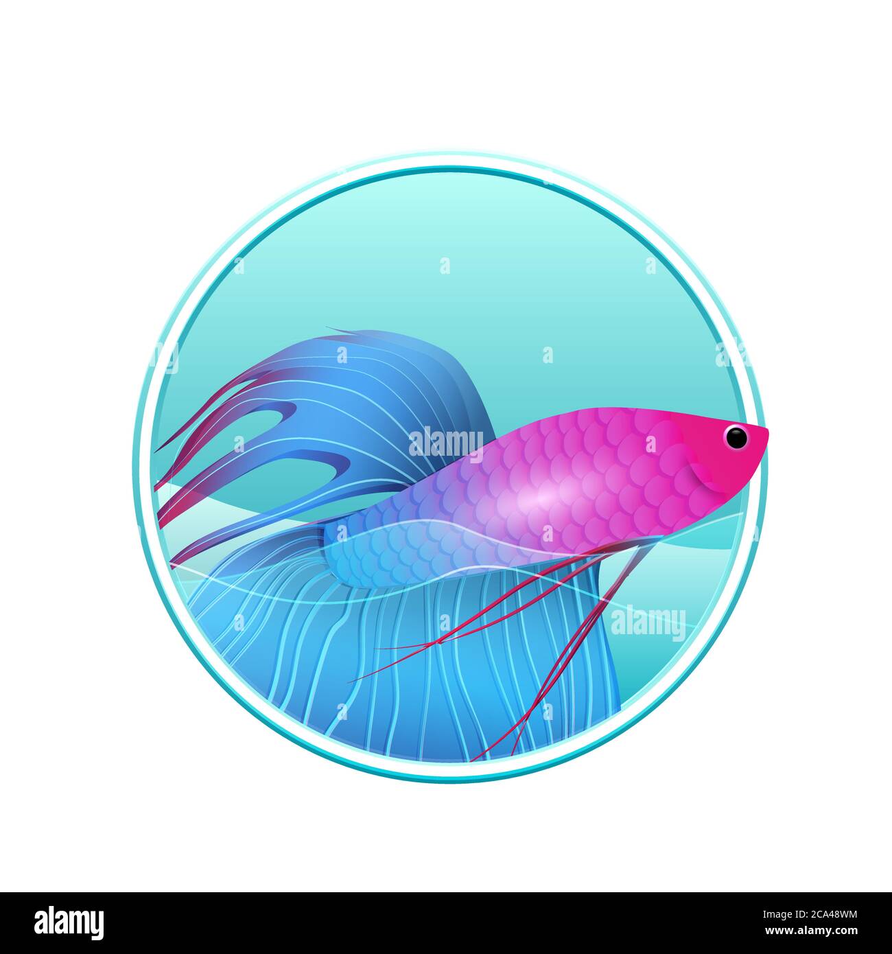 Vector illustration of rooster fish and sea in the circle for logos ...