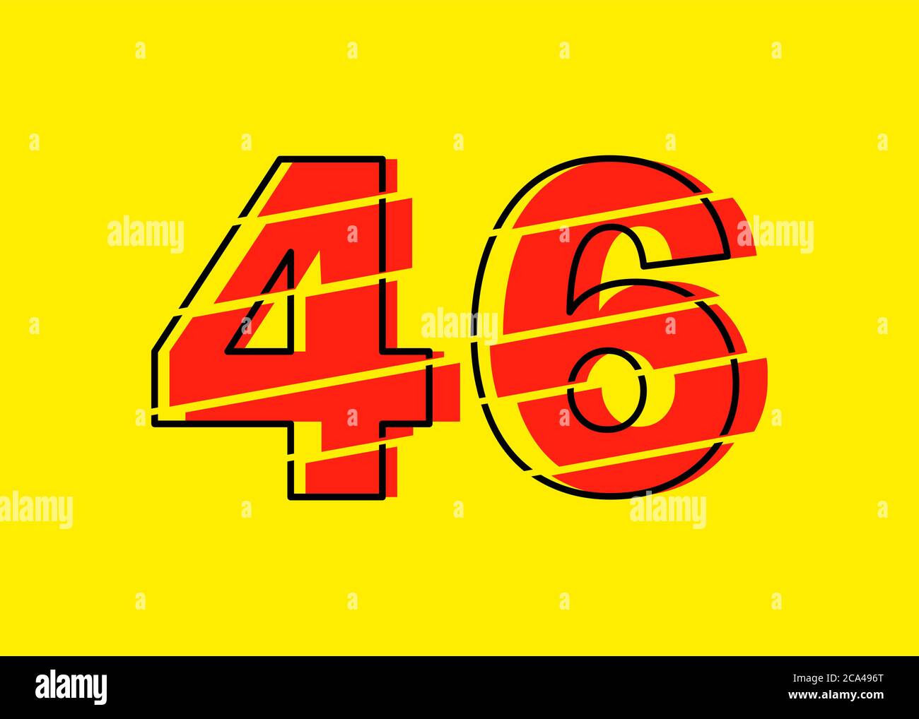 Glitch Modern Red 46 Number Design Vector Illustration. Numeral Vector ...