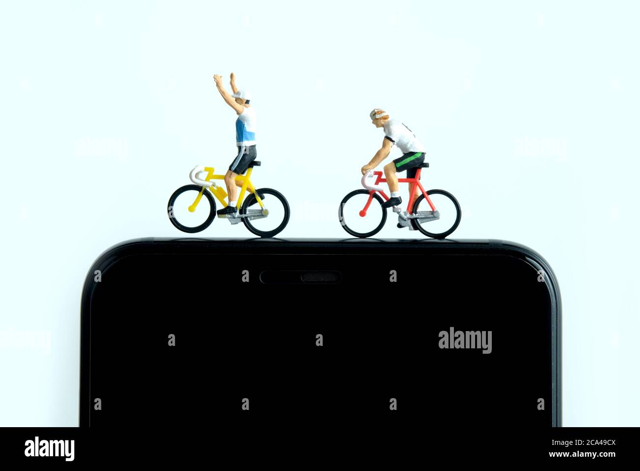 Bike cycling trainer and tracing app. A cycling above smartphone ...