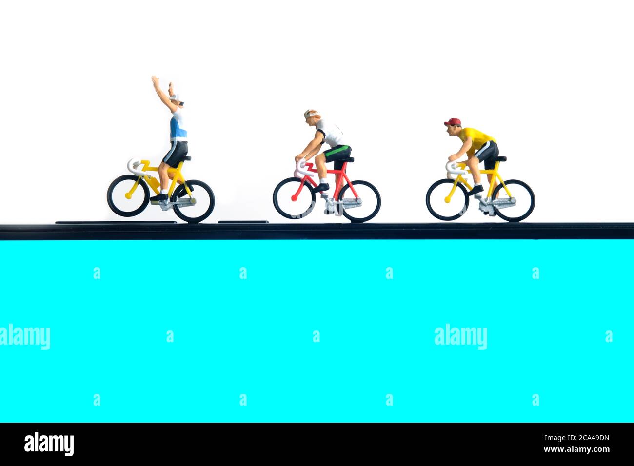 Bike cycling trainer and tracing app. A cycling above smartphone ...