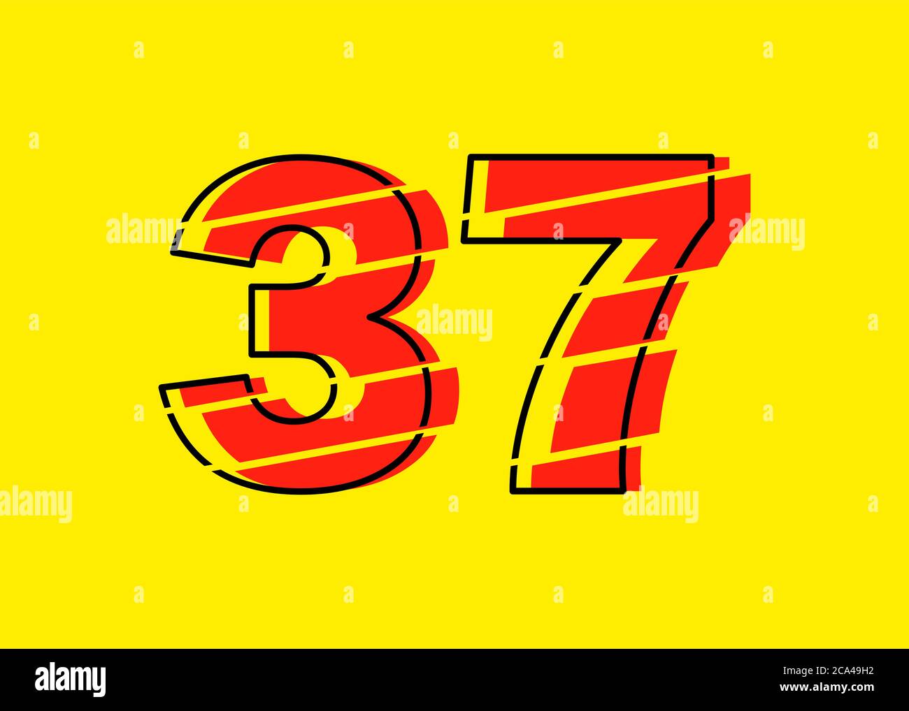 Glitch Modern Red 37 Number Design Vector Illustration. Numeral Vector ...