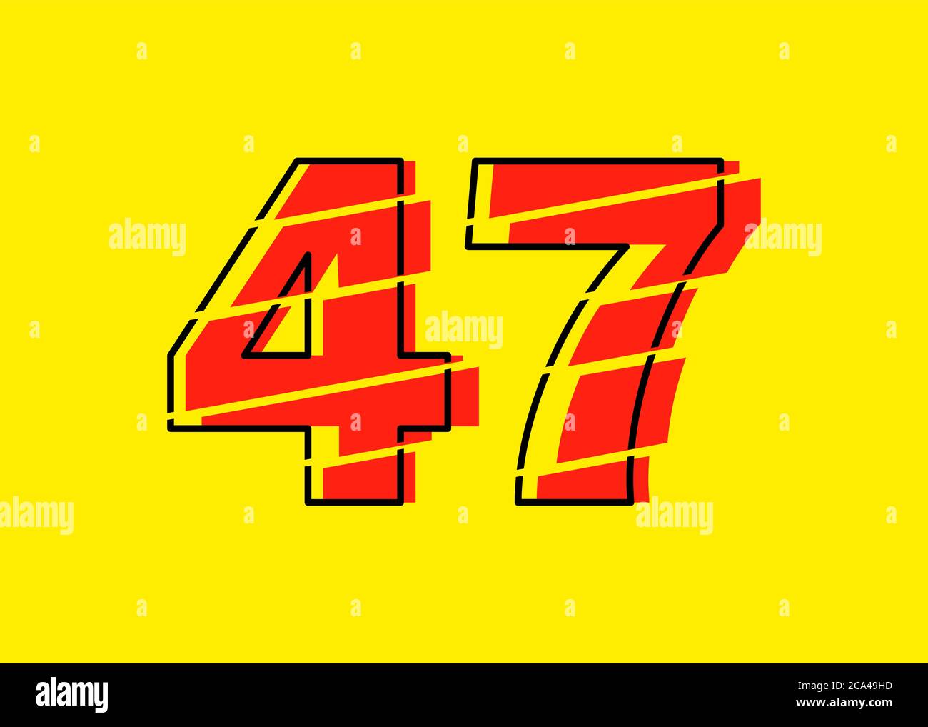 Glitch Modern Red 47 Number Design Vector Illustration. Numeral Vector ...