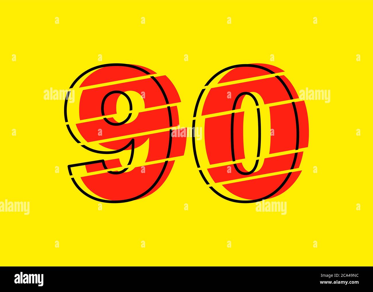 Glitch Modern Red 90 Number Design Vector Illustration. Numeral Vector ...