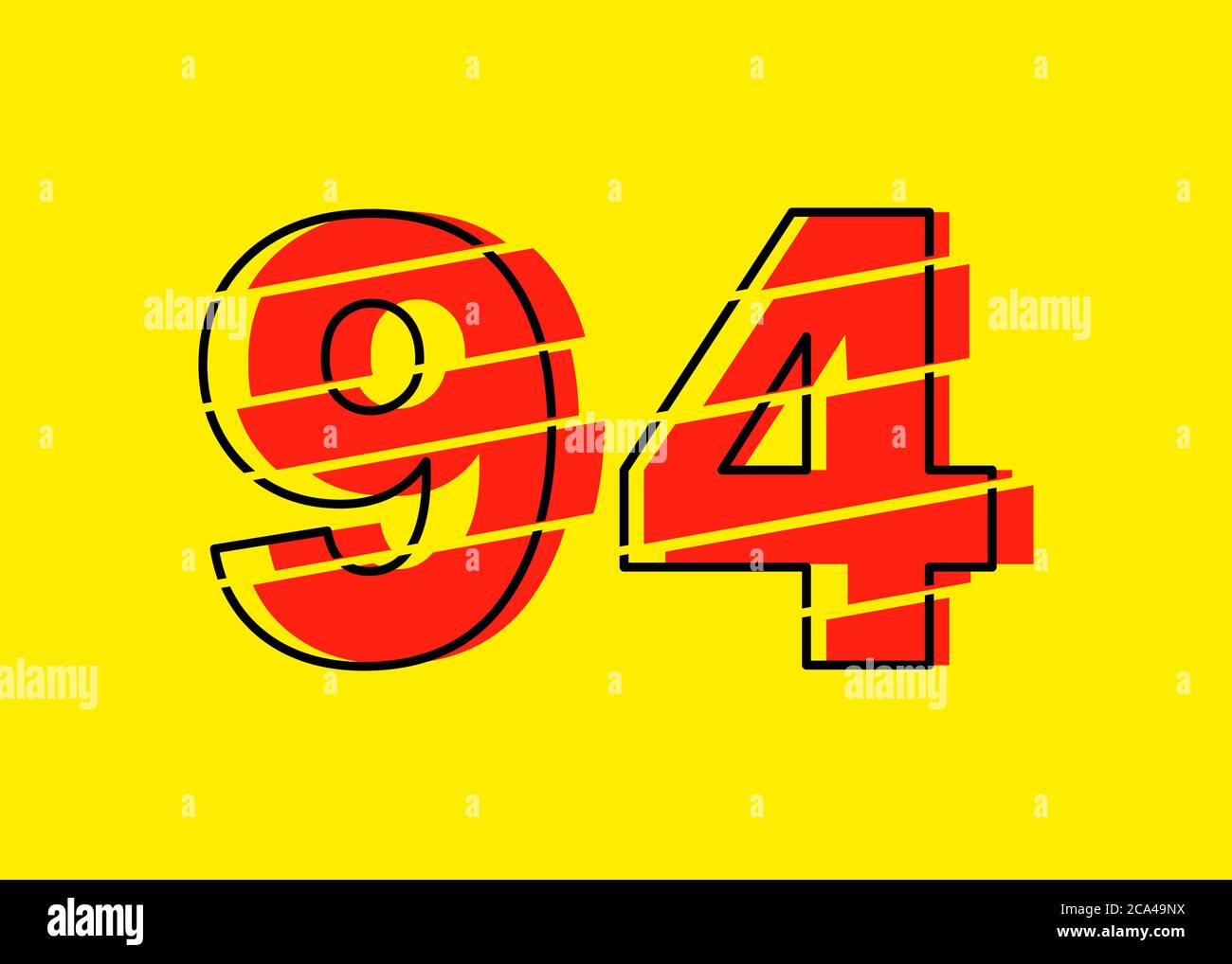 Glitch Modern Red 94 Number Design Vector Illustration. Numeral Vector ...