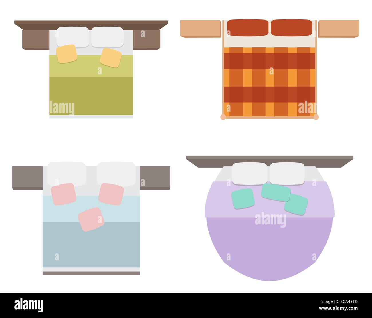 Set of flat illustrations beds with a view from the top. Vector element ...