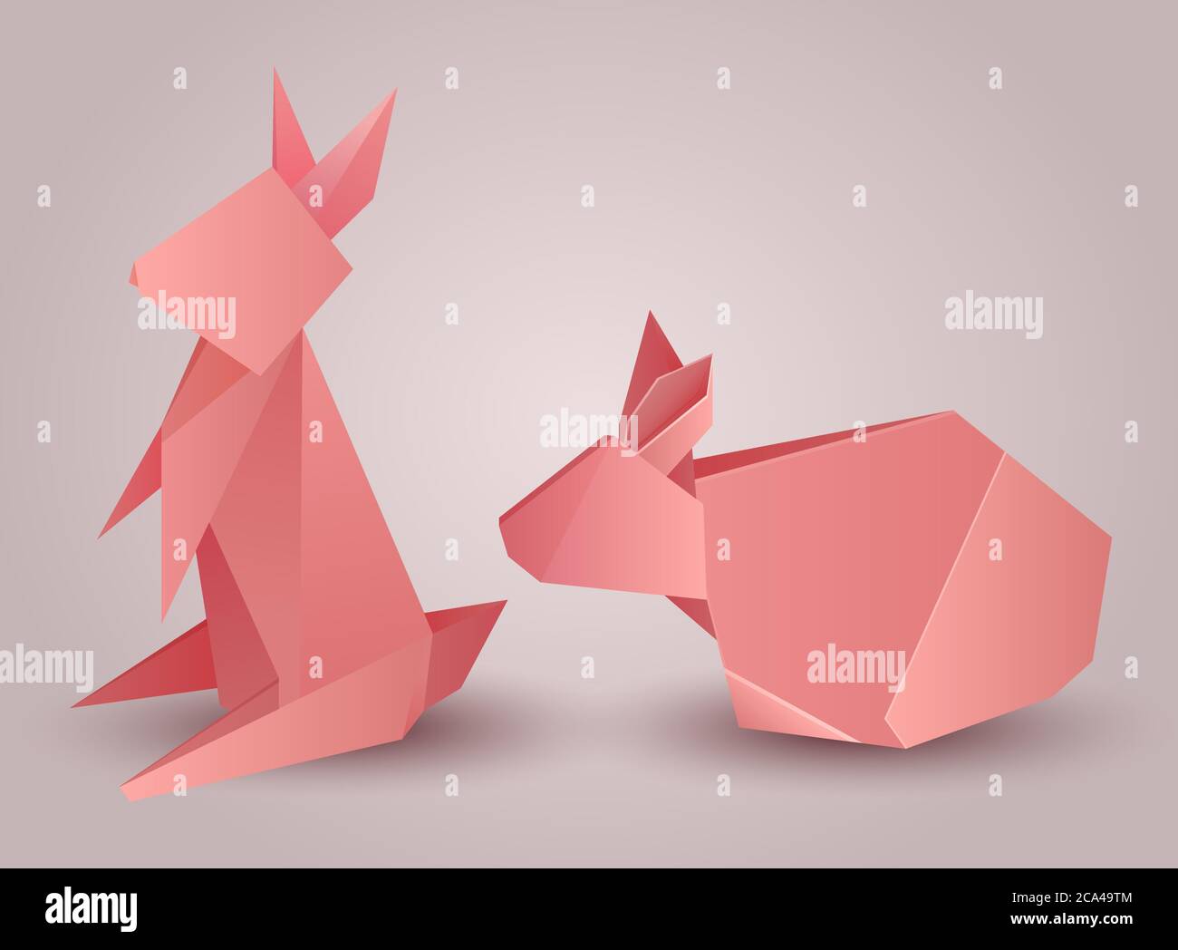 Set of origami paper rabbits separately from the background. Vector ...