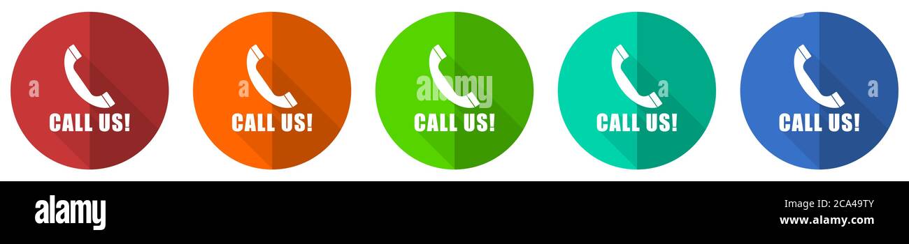 Call us icon set, red, blue, green and orange flat design web buttons ...